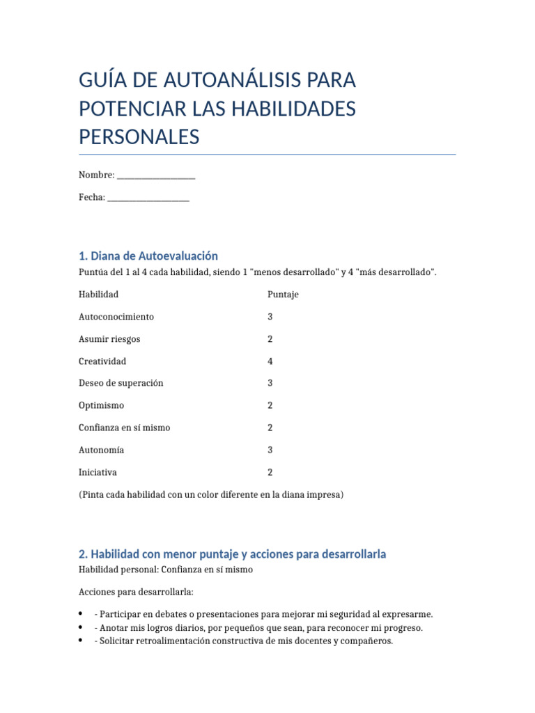 Guía de Autoanálisis de Habilidades Personales | PDF | Creatividad ...