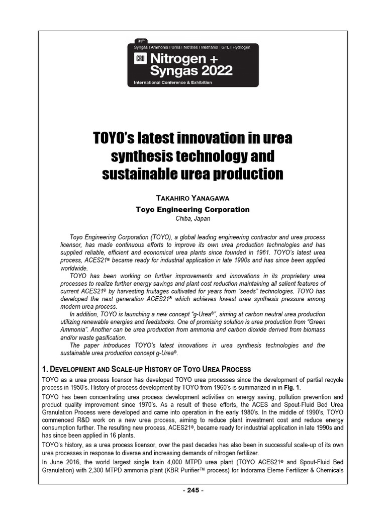 2022 Yanagawa TOYOs Latest Innovation in Urea Synthesis Technology and ...