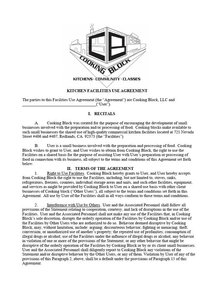 HTTPS:WWW - Cookingblock.com:pdf:kitchen Rental Agreement | PDF ...