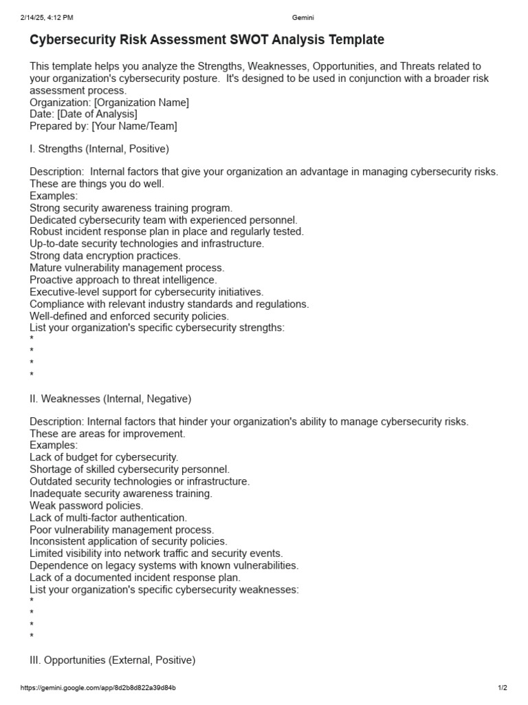 Risk Assessment Swot Analysis Template | PDF | Computer Security | Security