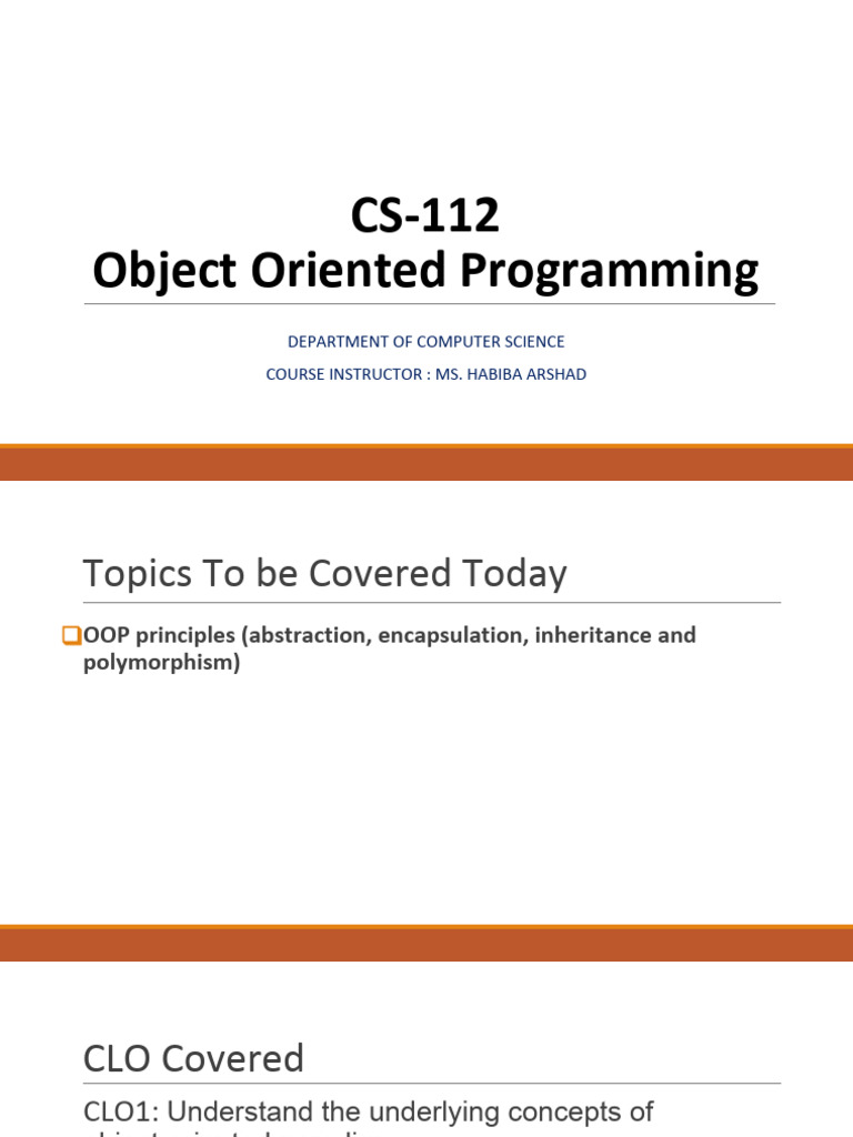 Week 1 Lecture 2 Major OOP Principles | PDF | Class (Computer Programming) | Inheritance (Object ...