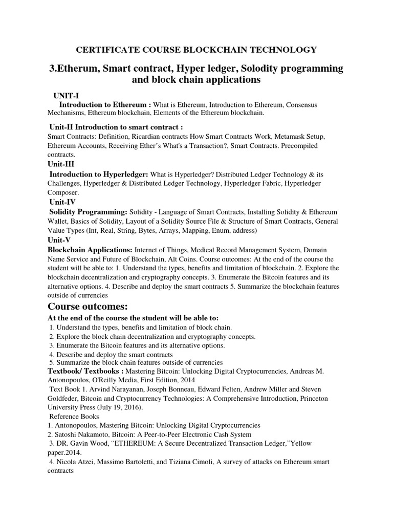 BC - Syllabus - Subj-3 - Etherum - Smart - Contract - Hyper - Ledger - Solodity - Programming ...