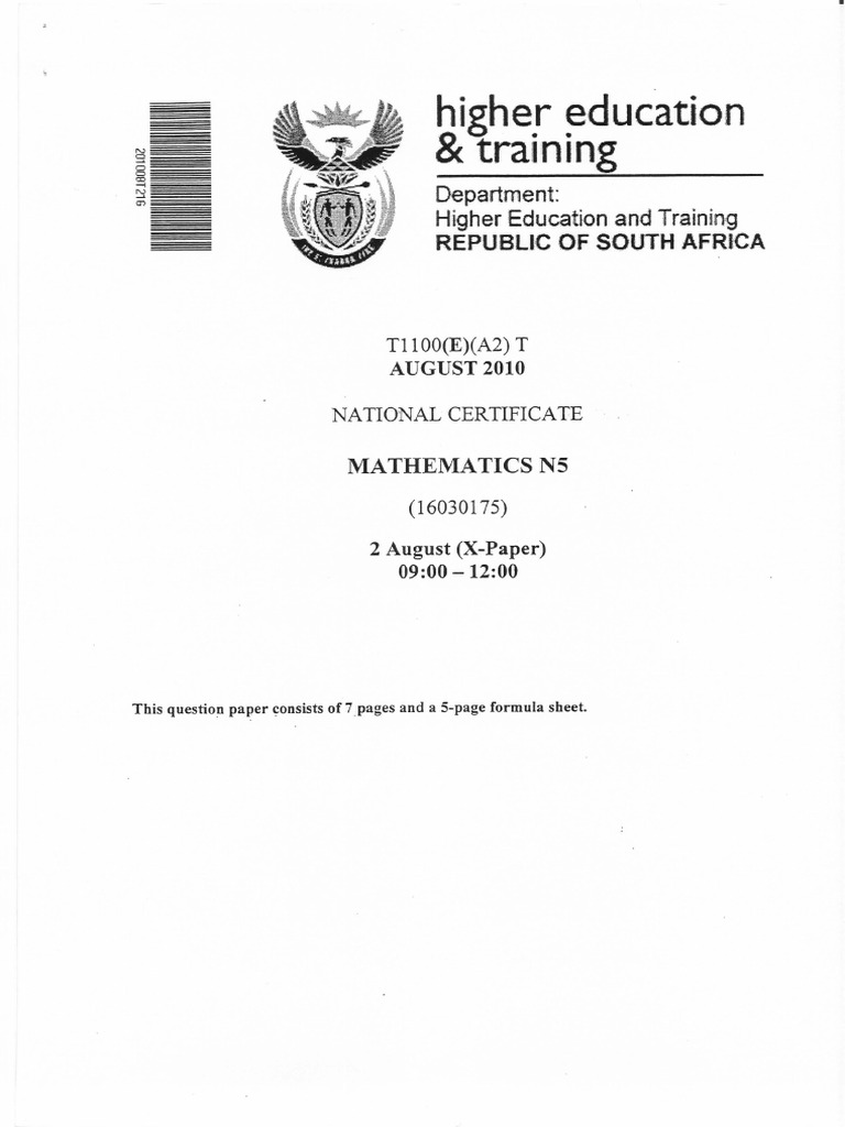 2010 August n5 Maths | PDF