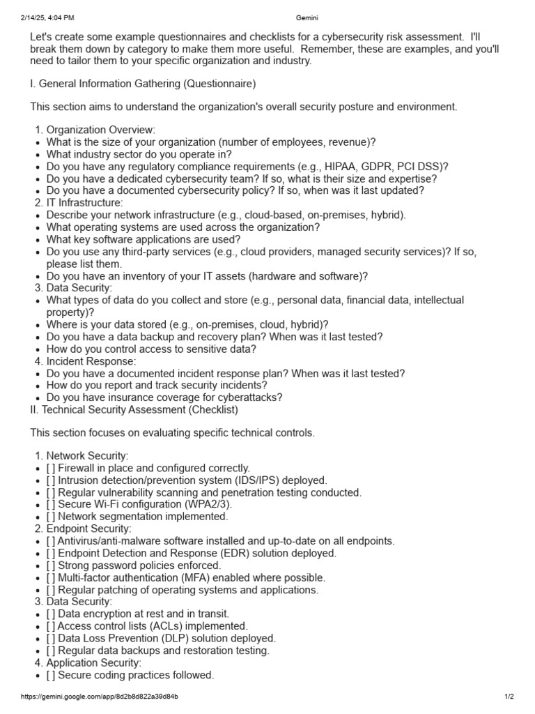 Risk Assessment Checklist and Questionaire | PDF | Security | Computer ...