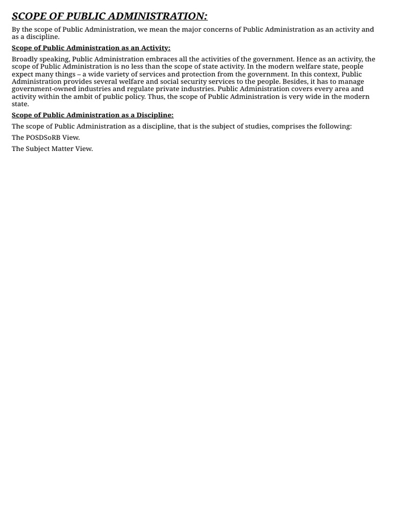 Scope of Public Administration | PDF