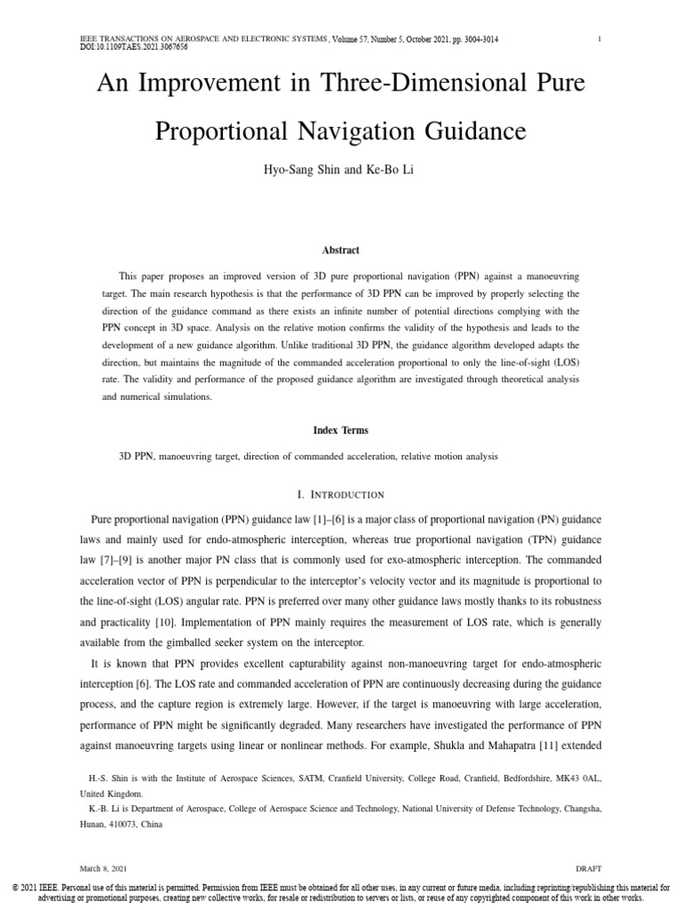 Improved_3D_pure_proportional_navigation_guidance-2021 | PDF | Kinematics | Rotation