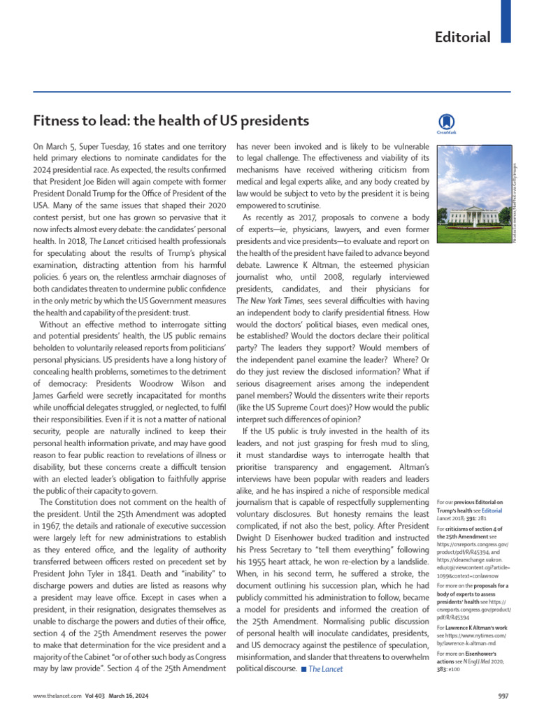 Fitness To Lead The Health of US Presidents - Lance | PDF | Presidents ...