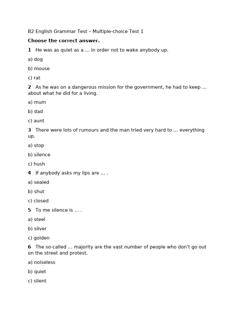 B2 English Grammar Multiple-Choice Test 1 | PDF