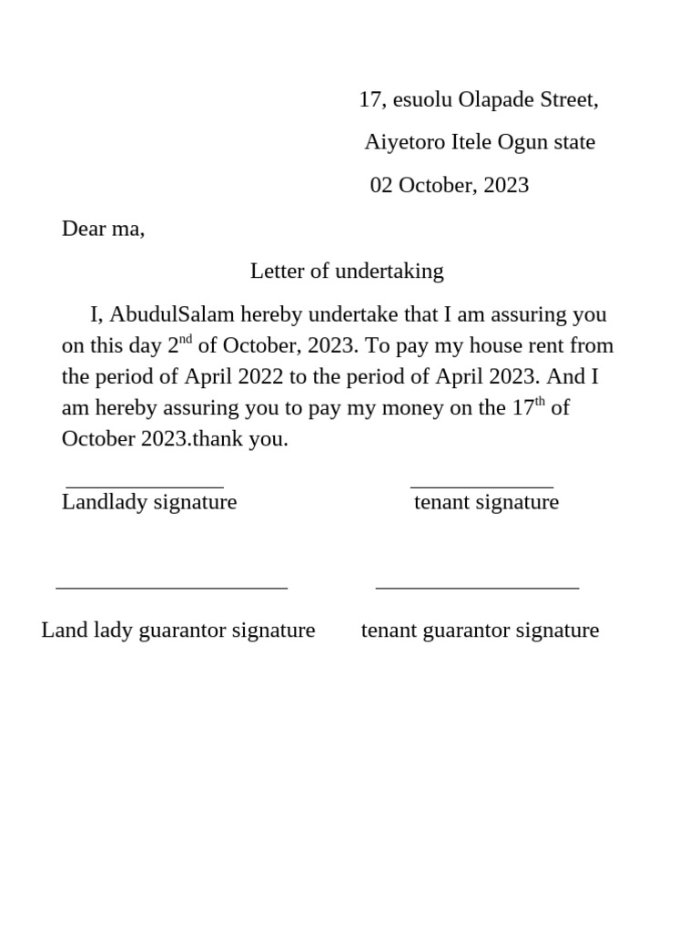 Tenant Guarantor Undertaking Letter | PDF