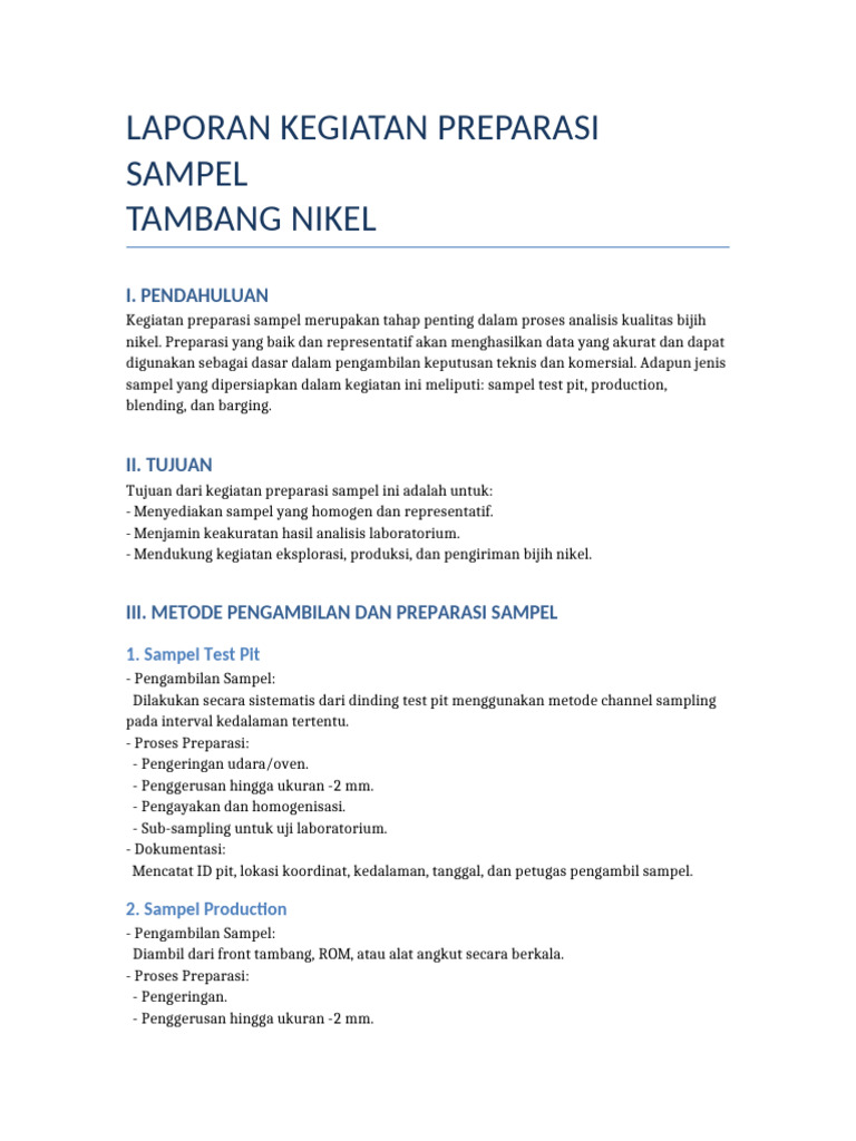 Laporan Preparasi Sampel Tambang Nikel | PDF