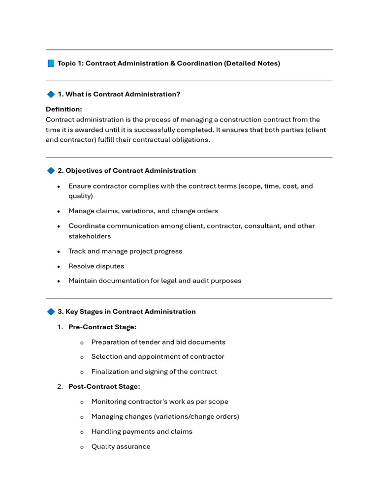 Contract Administration & Coordination | PDF | Business