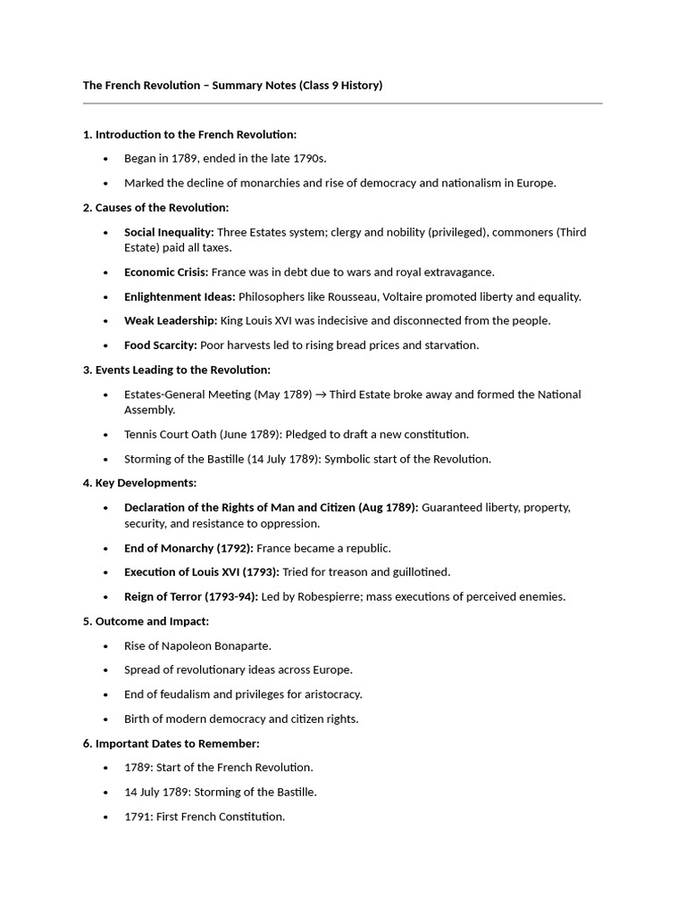 French Revolution Summary for Class 9 | PDF