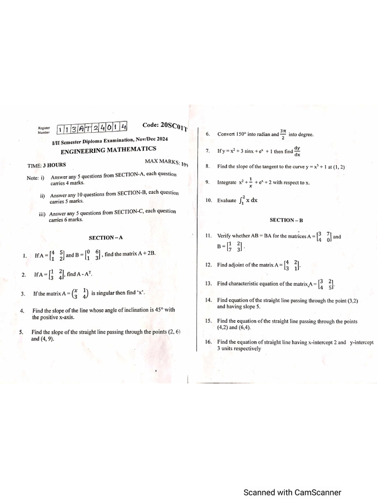 December 2024 Que. Paper (Maths) | PDF
