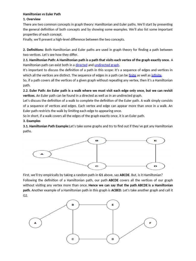 EULER and Hamiltonian Path | PDF | Vertex (Graph Theory) | Mathematical Concepts