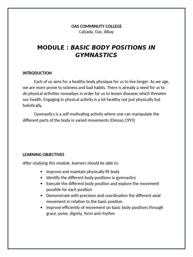 Basic Position Gymnastics | PDF | Behavior Modification | Learning