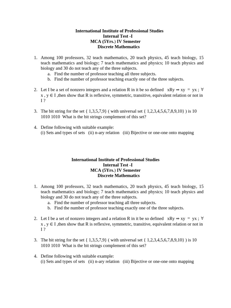 Discrete Mathematics Internal Test2023 | PDF