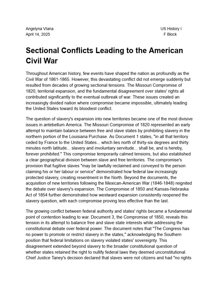 ANGELYNA VIANA - Build Up To The American Civil War DBQ Essay | PDF ...