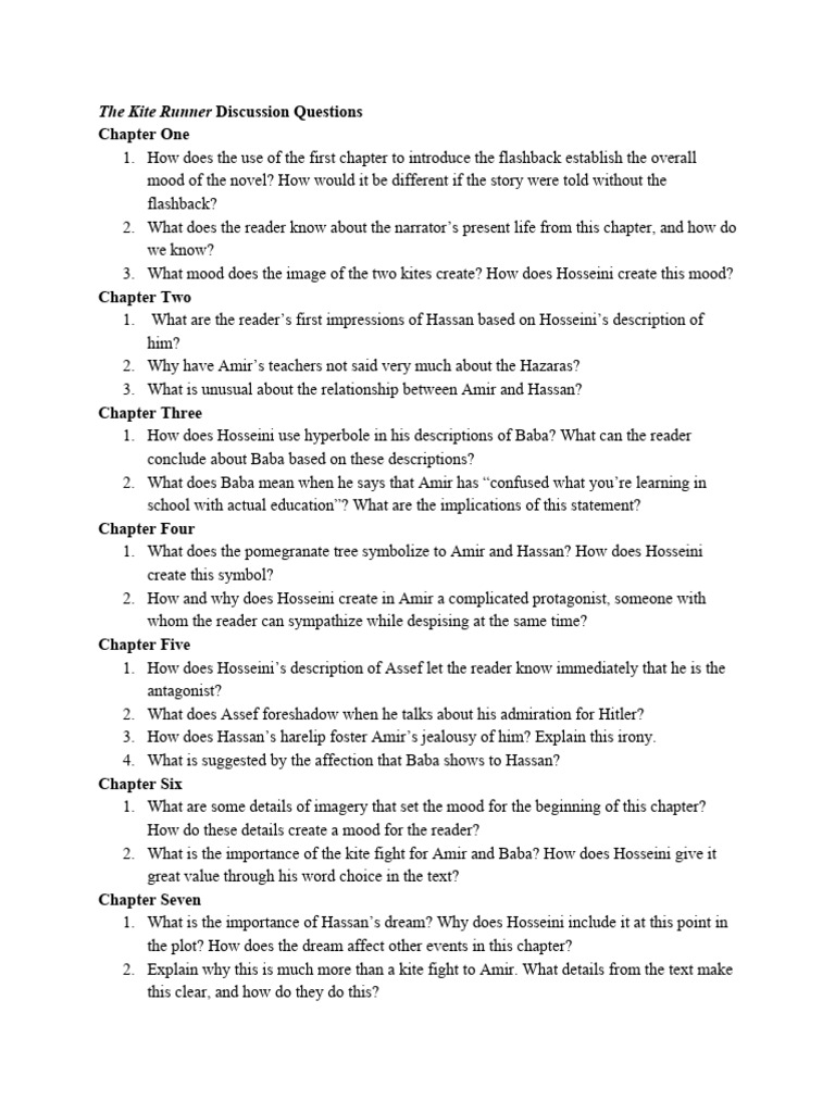 The Kite Runner: Discussion Questions | PDF