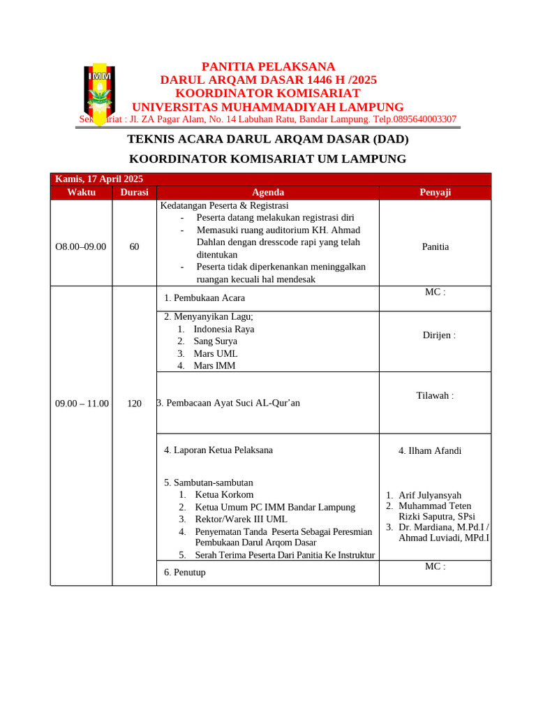 Teknis Acara Dad Korkom 2025 | PDF