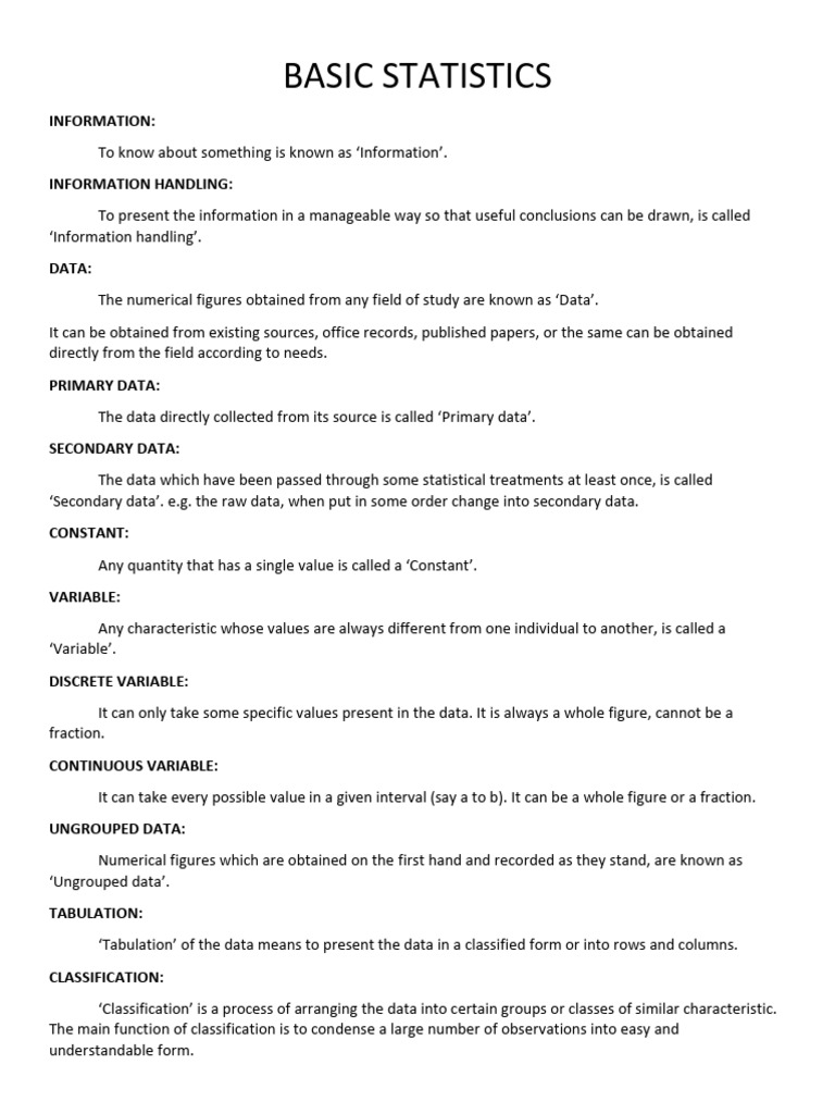 BASIC STATISTICS (Definitions) | PDF | Mean | Logarithm