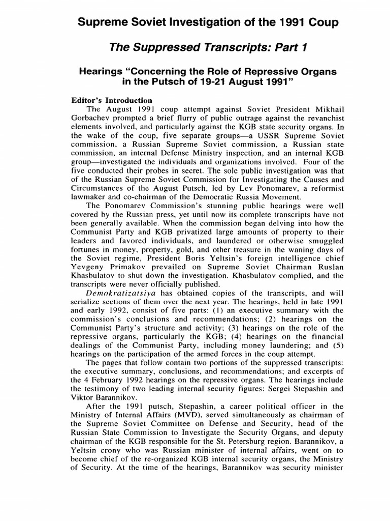 1991 Soviet Coup Investigation Transcripts | PDF | Soviet Union | World ...
