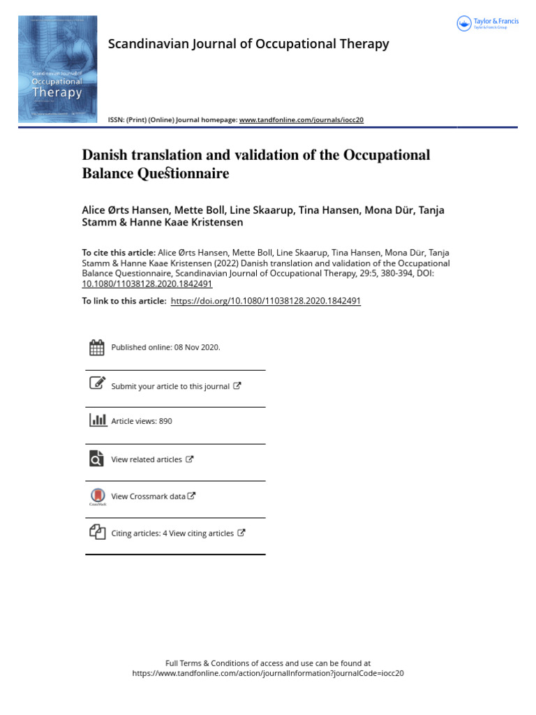 Danish translation and validation of the Occupational Balance ...