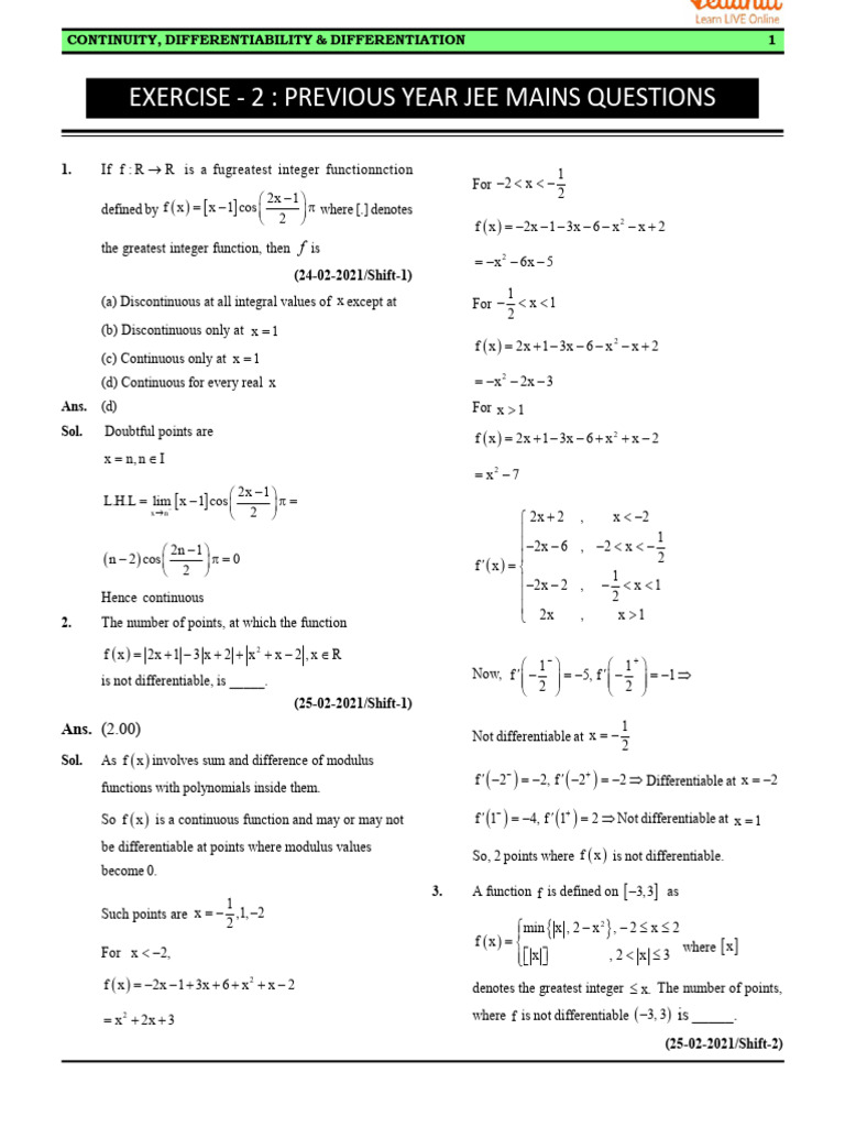Continuity, Differ - Differ EX-2 | PDF | Function (Mathematics) | Continuous Function