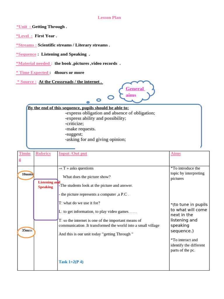 1 As Getting Through Lesson Plan | PDF | Stress (Linguistics) | Word