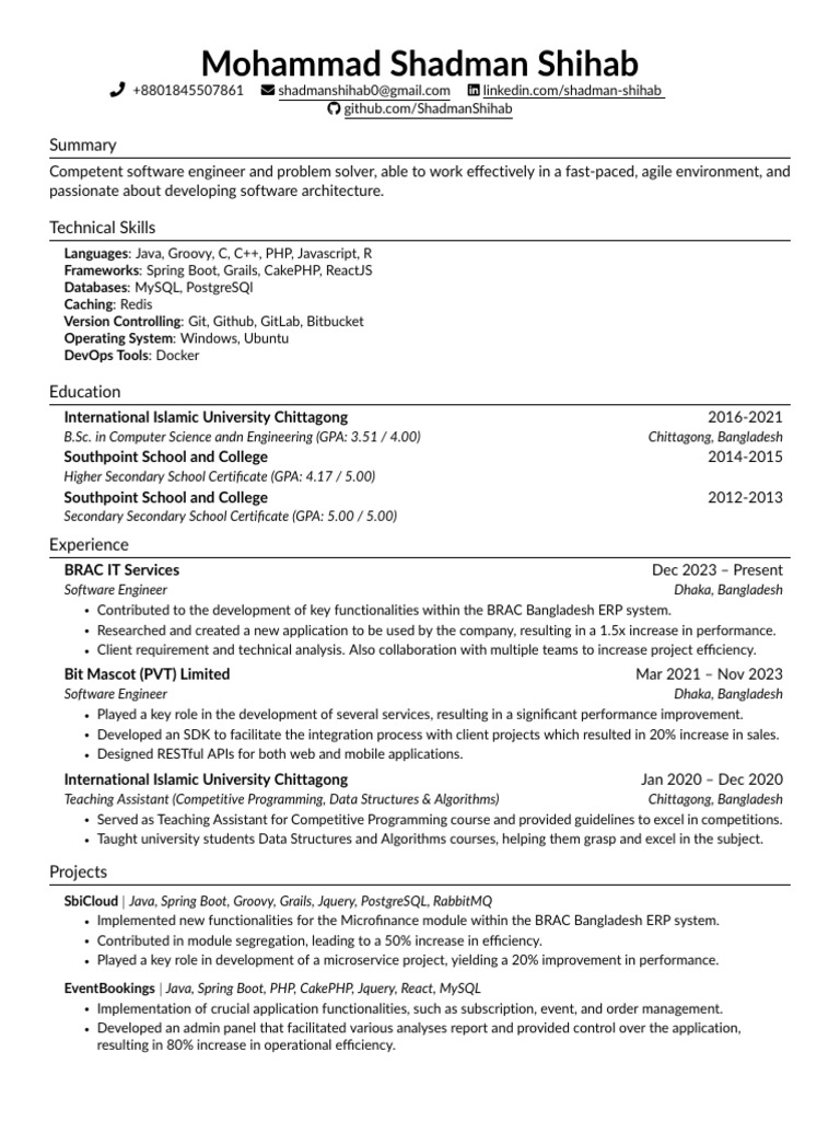 SWE Resume Template 1 - 10 | PDF | Computing | Software Engineering