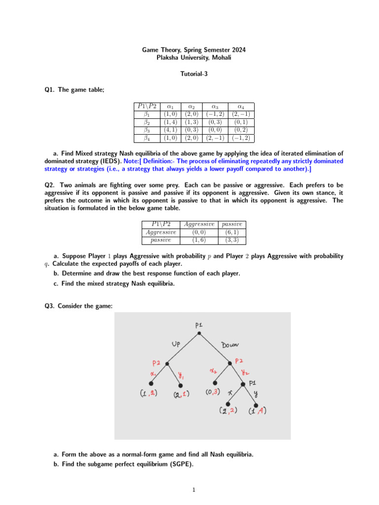 Tutorial - 2-3 Game Theory | PDF