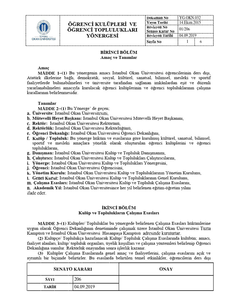 Ogrenci Kulupleri Ve Ogrenci Topluluklari Yonergesi 09102020 | PDF