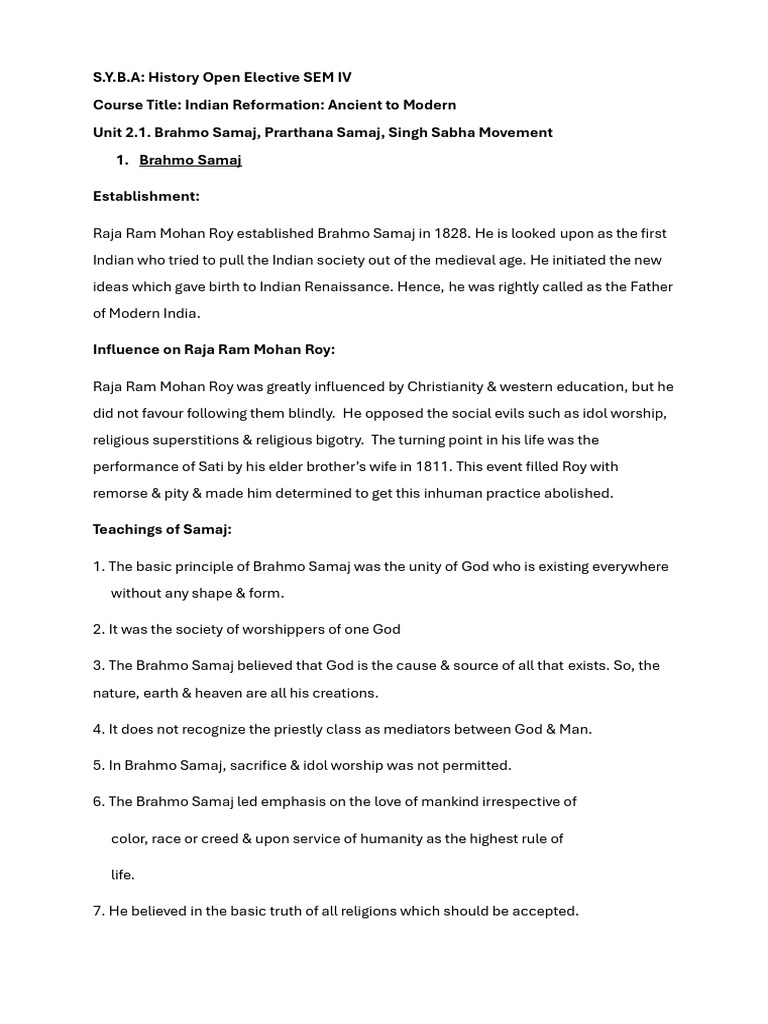 Brahmo and Prarthana Samaj Overview | PDF | Indian Religions ...