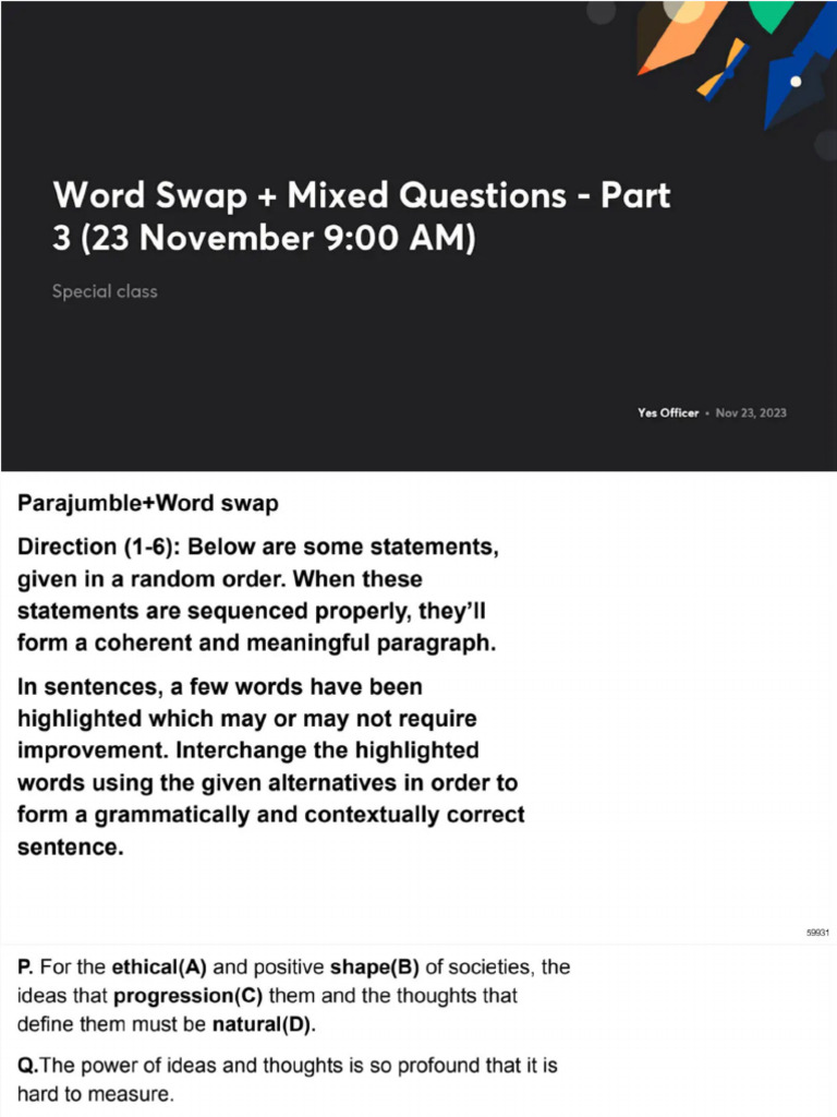 PERFECTION 1 0 Word Swap + Mixed Questions Part 3 23rd November | PDF