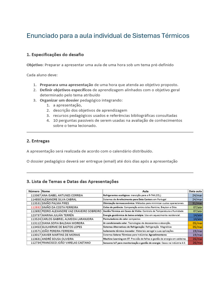 Enunciado Da Aula Individual 2025 | PDF | Termodinâmica | Calor