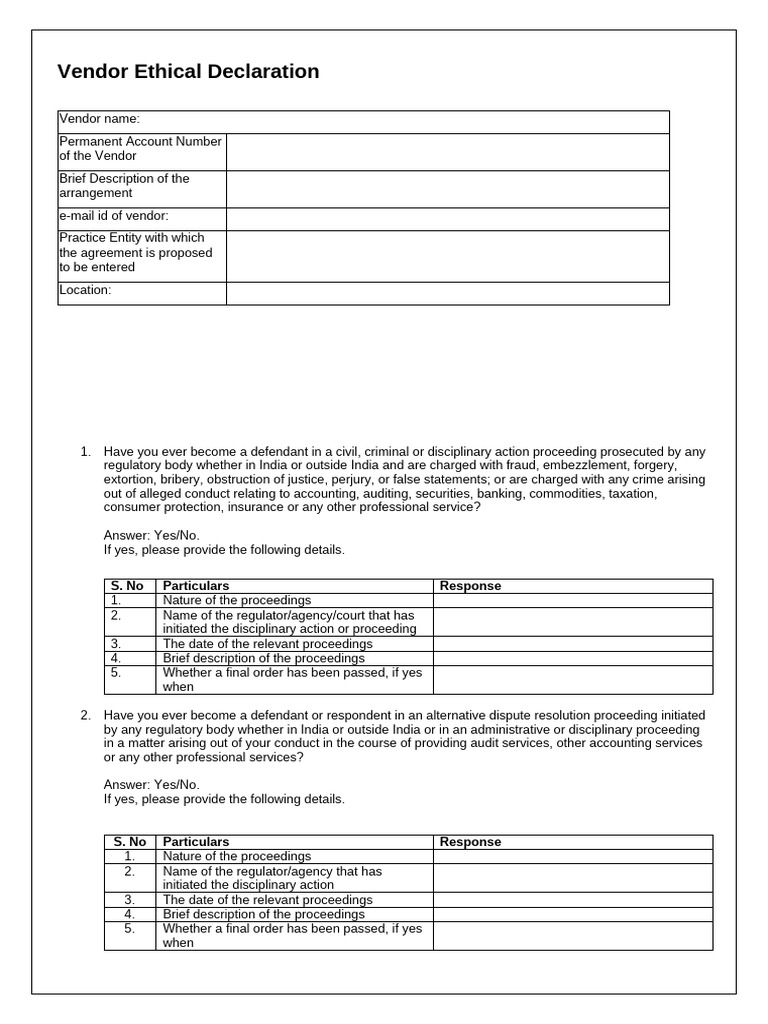 Ethical Declaration-Vendor | PDF | Government | Justice