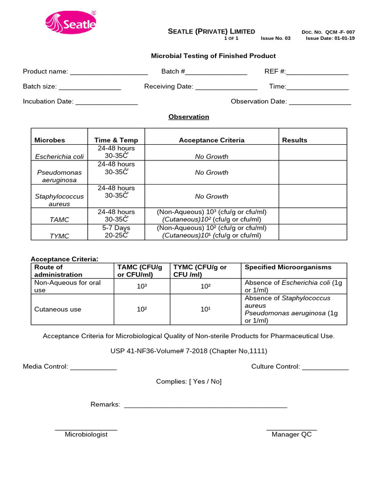 Microbial Testing Report for Products | PDF | Colony Forming Unit ...