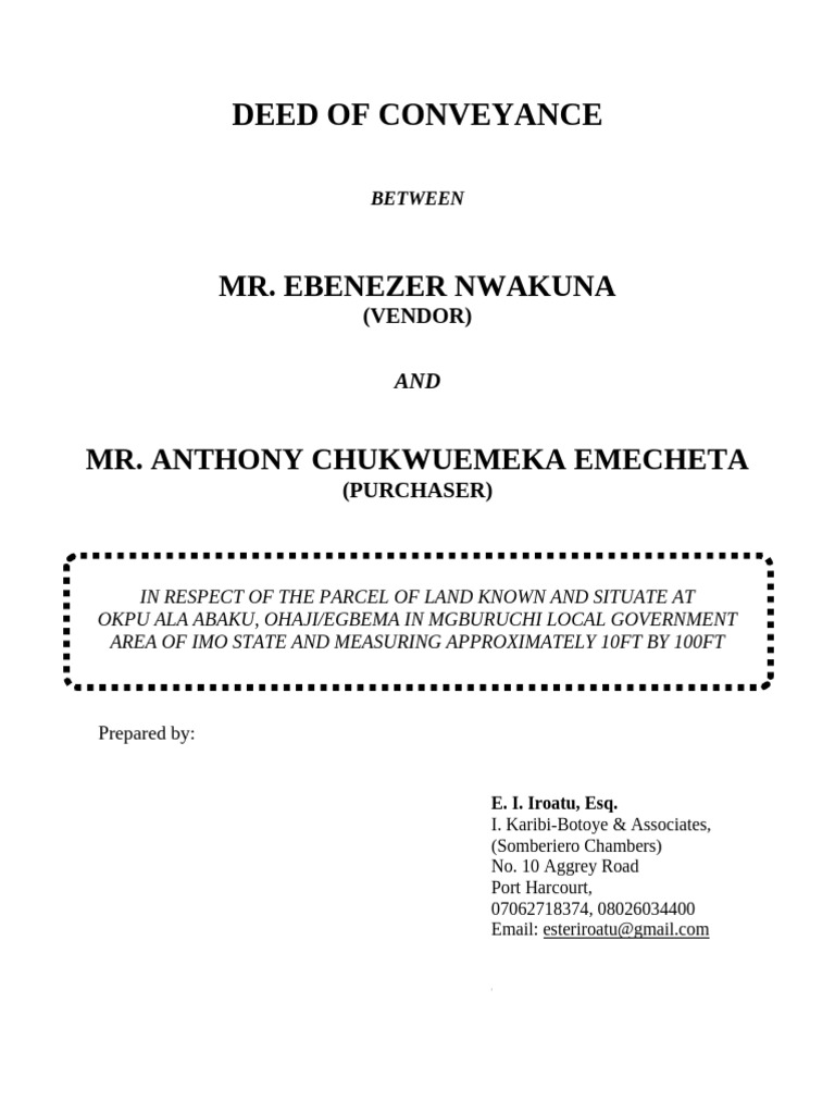 Conveyance Deed: Nwakuna to Emecheta | PDF | Private Law | Common Law