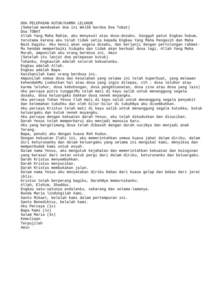 Doa Pelepasan Kutuk & Karma Leluhur | PDF