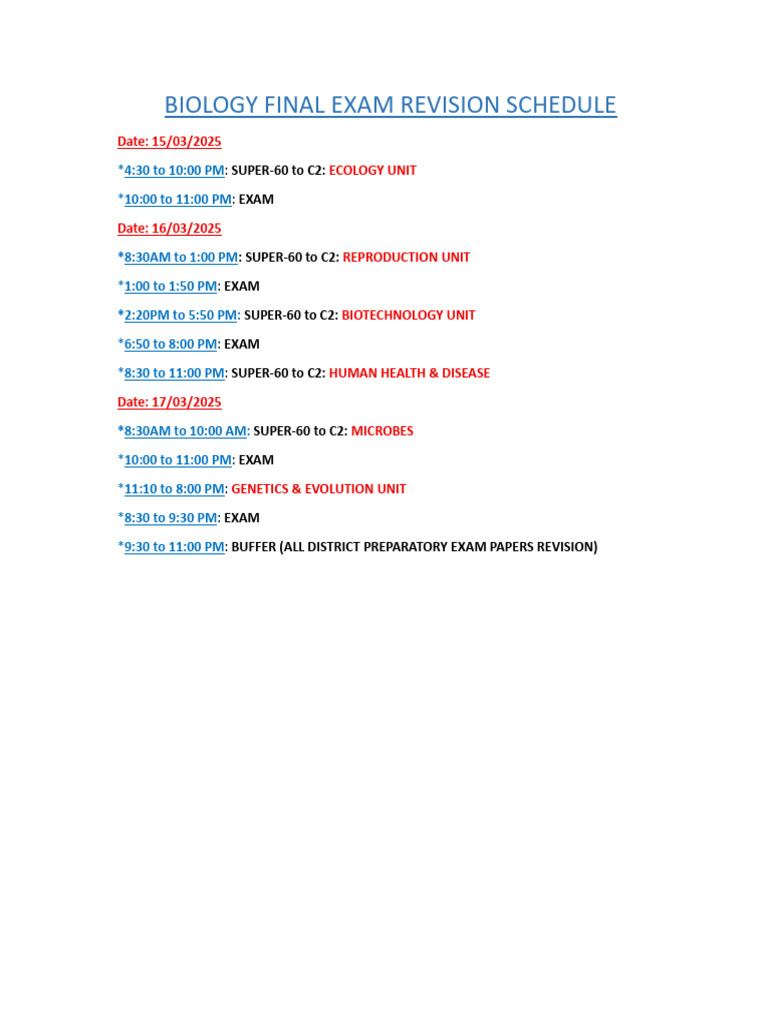 Revision Schedule | PDF