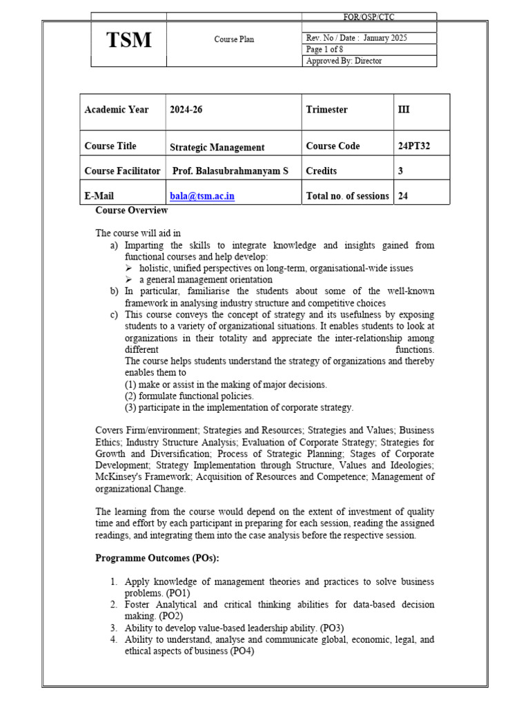 Strategic Management Course Overview | PDF | Strategic Management ...