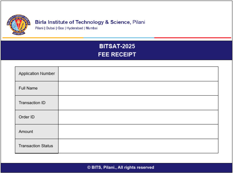 Bitsat fee reciept | PDF