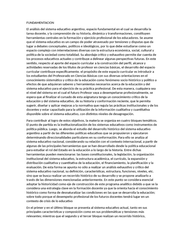 FUNDAMENTACION | PDF | Maestros | Institución