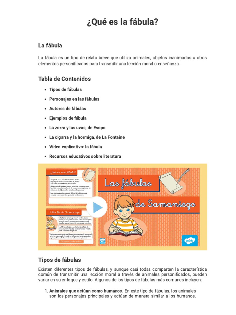 La Fábula - Ejemplos, Tipos y Autores - Twinkl | PDF | Fábula | Esopo