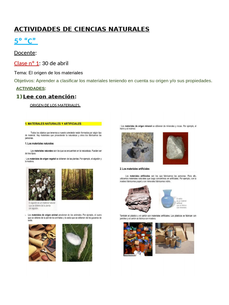 Actividades de Ciencias Naturales | PDF | Calor | Importar