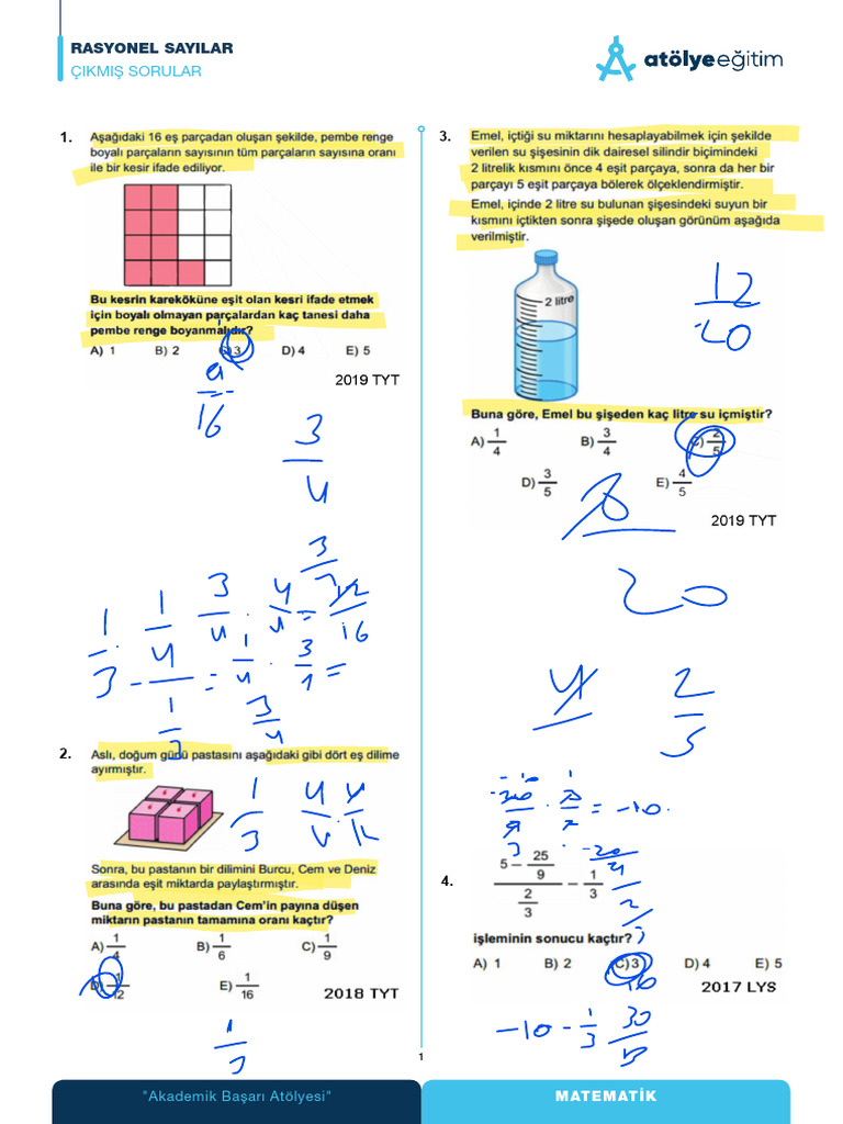 Rasyonel Sayilar Cikmis Sorular Ogr | PDF