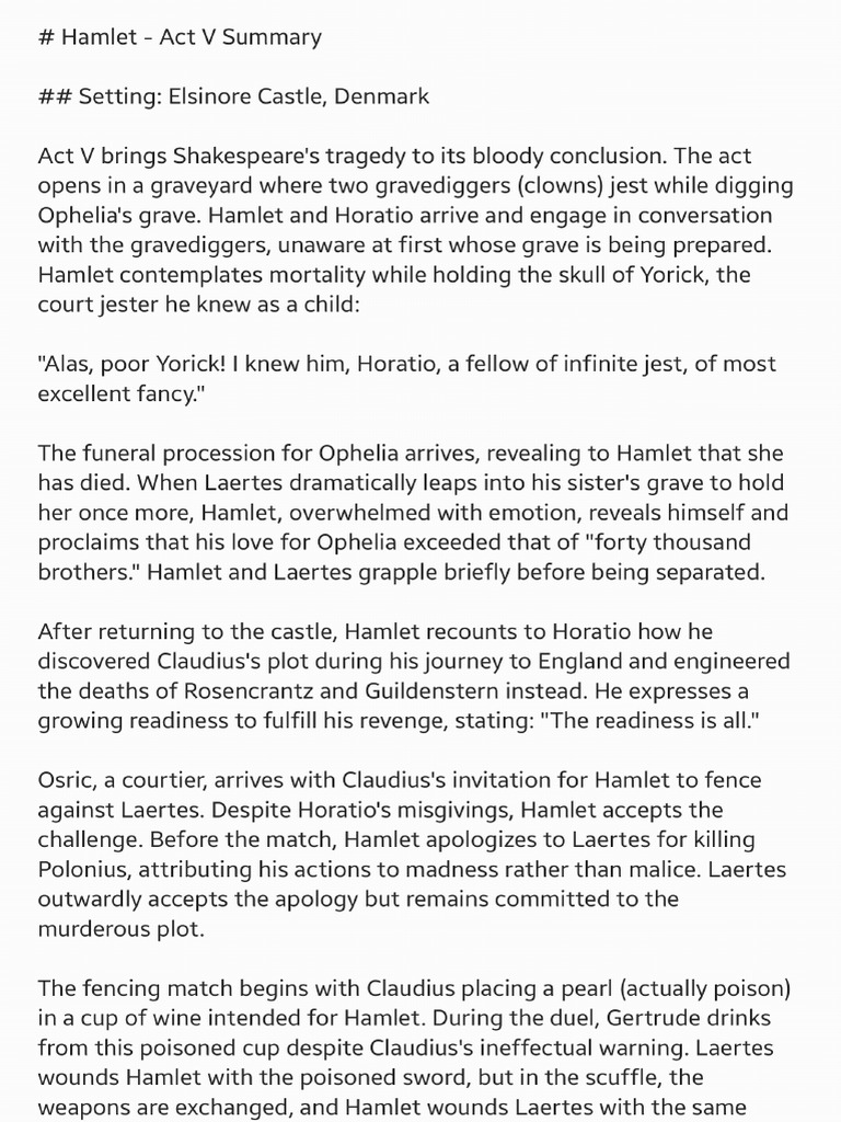 Hamlet - Act V Summary | PDF