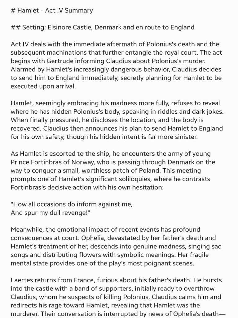 Hamlet - Act IV Summary | PDF