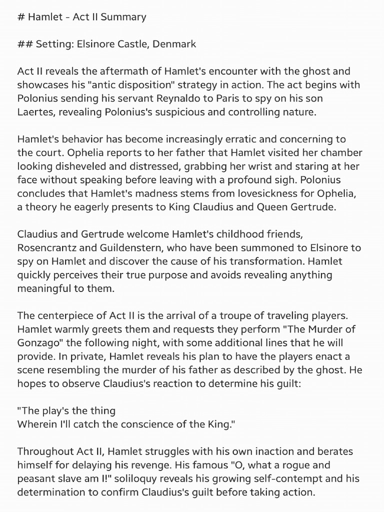 Hamlet - Act II Summary | PDF