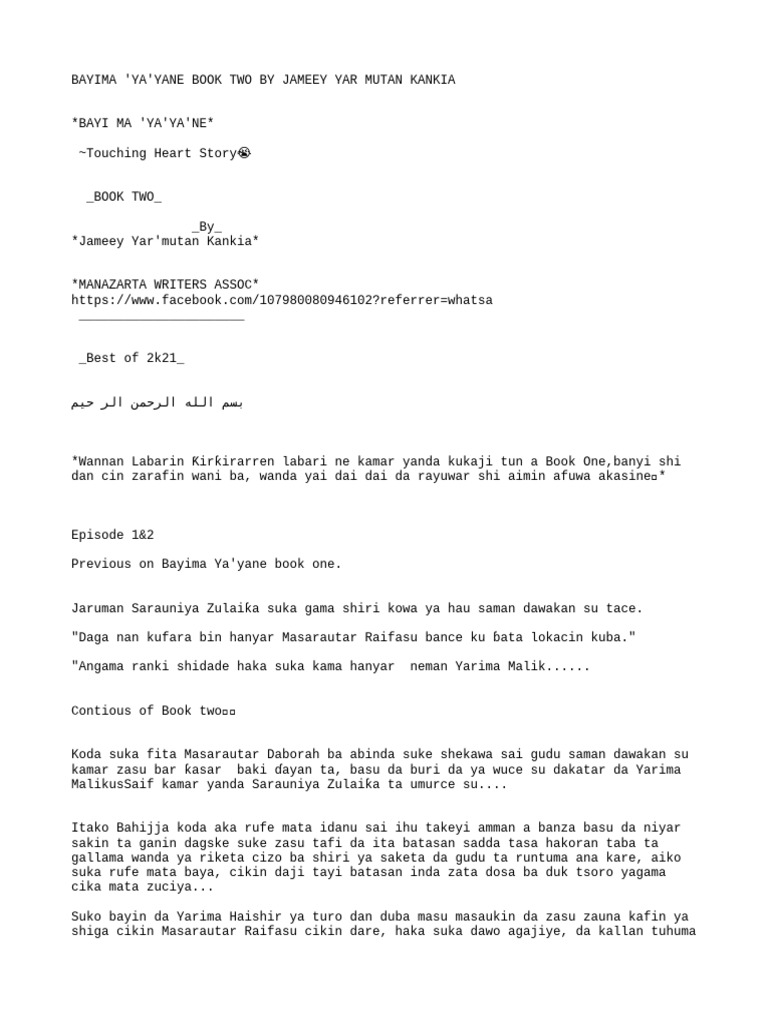 Bayima 'Ya'Yane Book Two by Jameey Yar Mutan Kankia | PDF