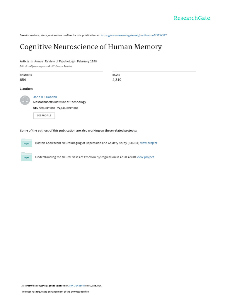 Memory Neuroscience | PDF | Amnesia | Memory